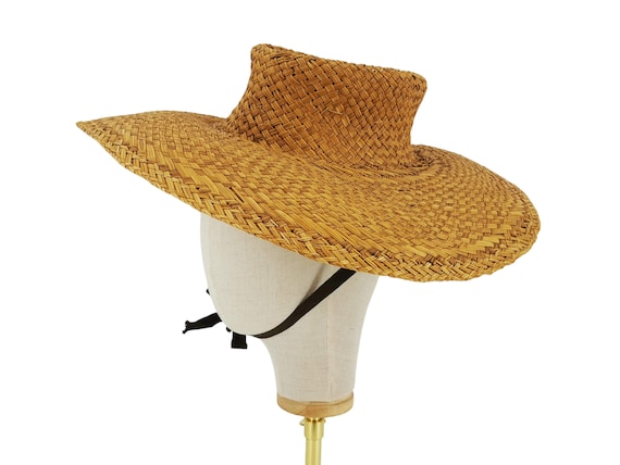 Antique French Straw Hat, Late 1800s, Woven Straw Far… - Gem