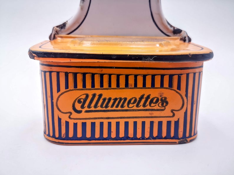 Enameled ALLUMETTES Match BOX Orange & Blue Stripes Antique | Etsy