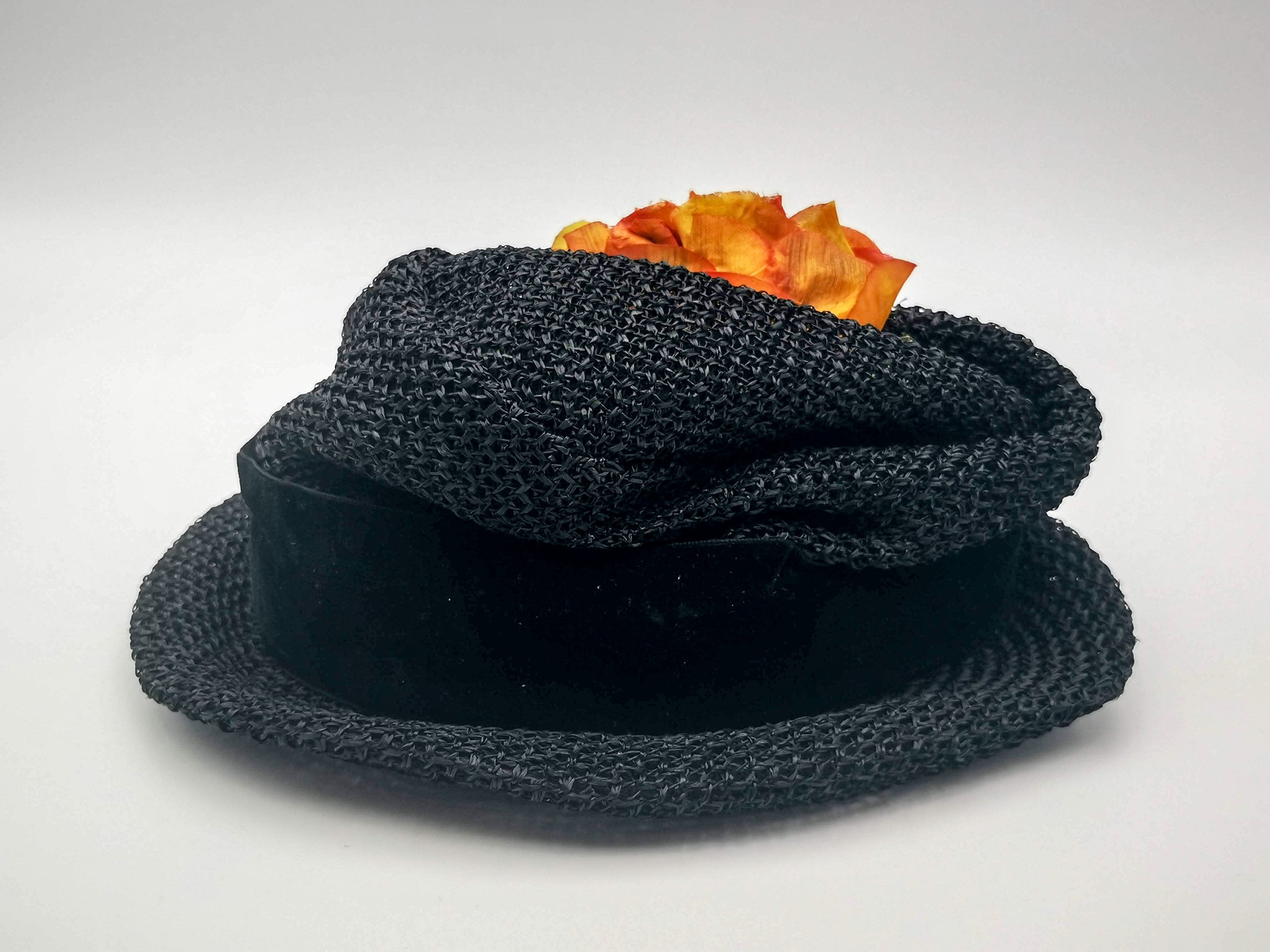 Antique French straw hat black straw hat for lady with black | Etsy