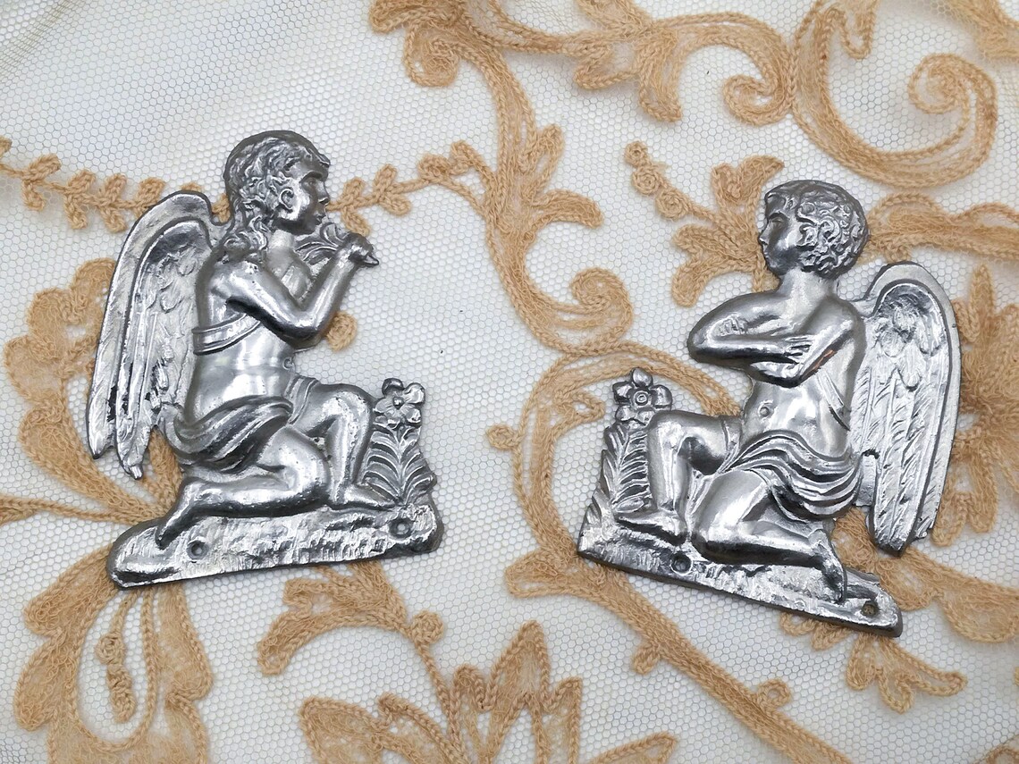 Pair of Antique French Cast Iron Angels Appliques Christmas - Etsy