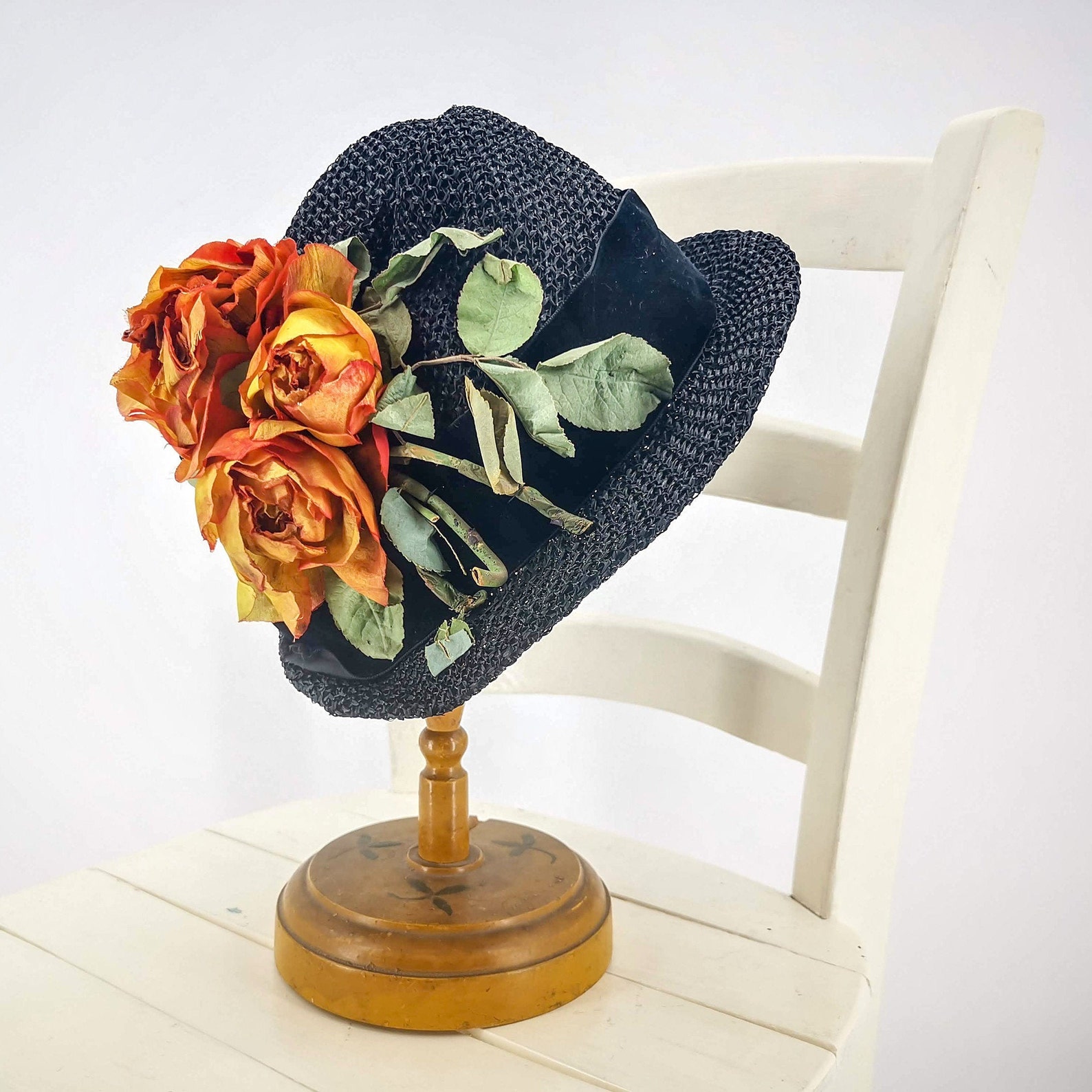 Antique French Straw Hat Black Straw Hat for Lady With Black | Etsy