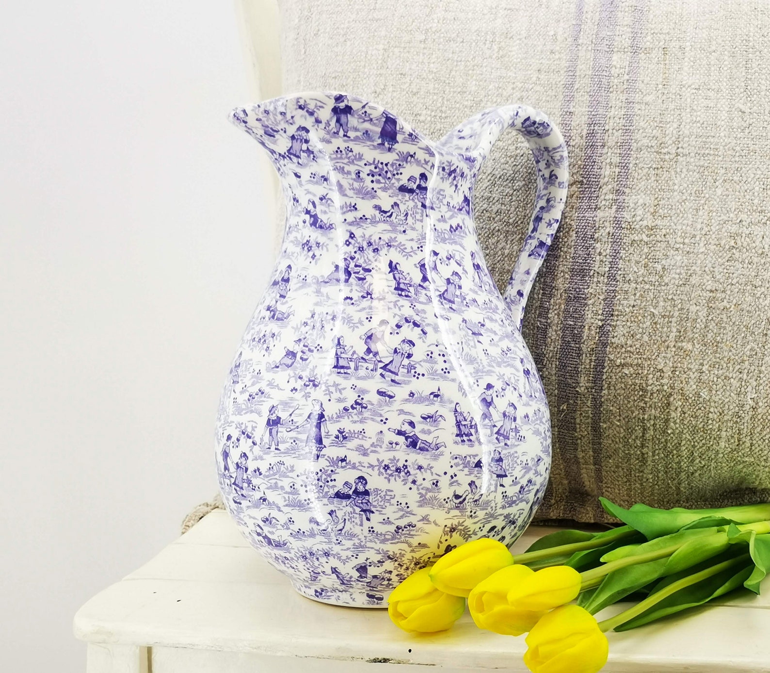 Antique Purple Transferware Pitcher, Children Playing, Dutch Terre De ...