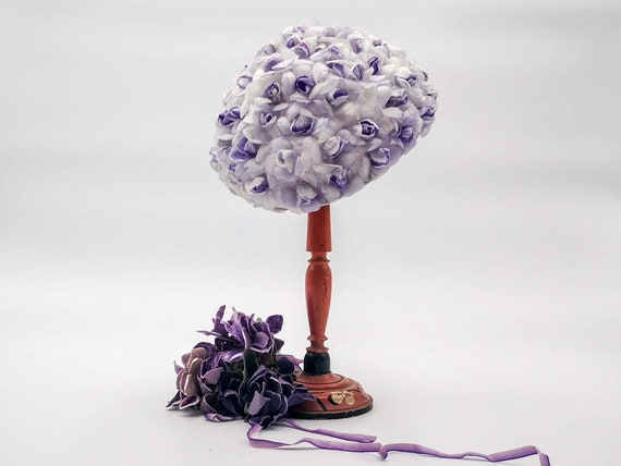 Vintage Lady Hat Helmet Toque Covered With Violets Years - Etsy