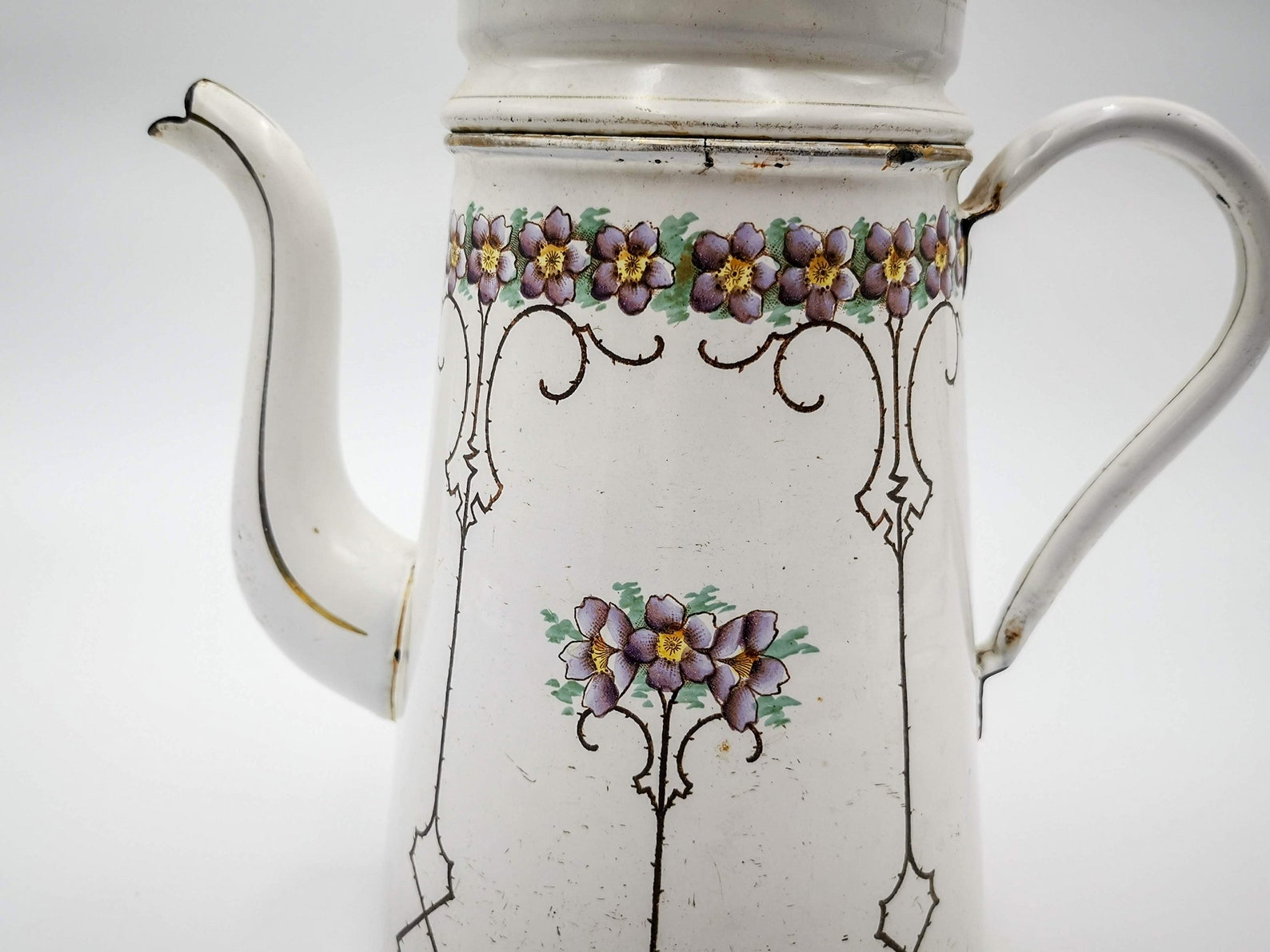 Antique Enamel German Coffee Pot White Art Nouveau Style | Etsy