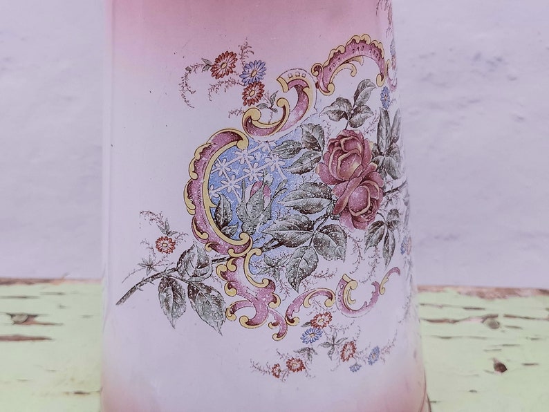 Antique French Pink ENAMELED BODY PITCHER Roses Transfer | Etsy