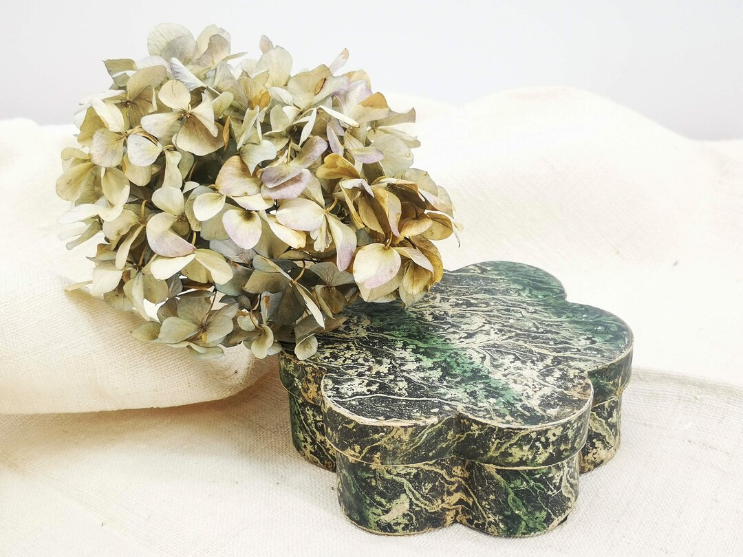 Antique Italian Box, Flower Shape Box, Covered With Marbled Paper, Hand ...
