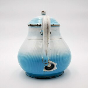 Antique Enamel Tea Pot, Shaded in Light Blue With Raised Stripes ...