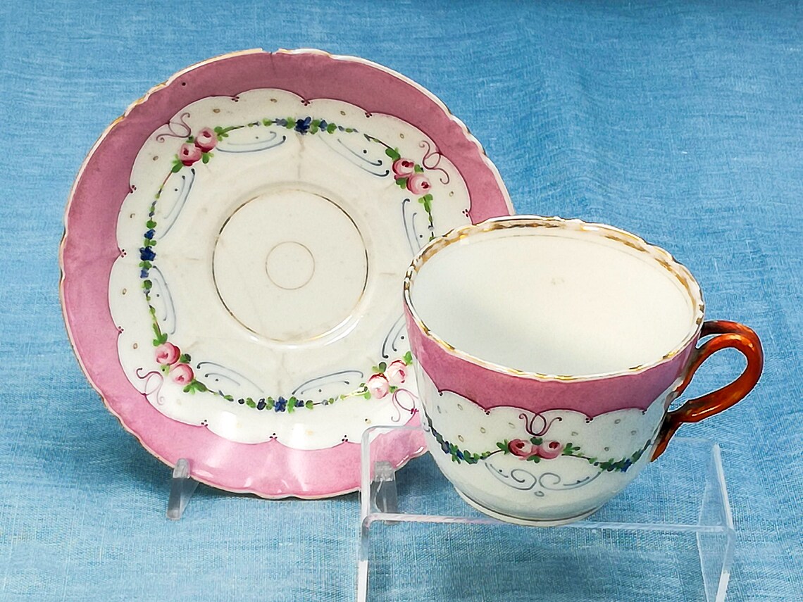 VIEUX PARIS Antique French Tea Cup & Saucer Pink With Antique - Etsy