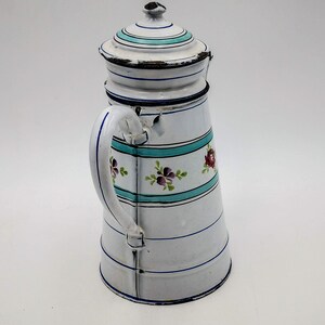 Enamel French COFFEE BIGGIN, White Base & Hand Painted Roses and ...