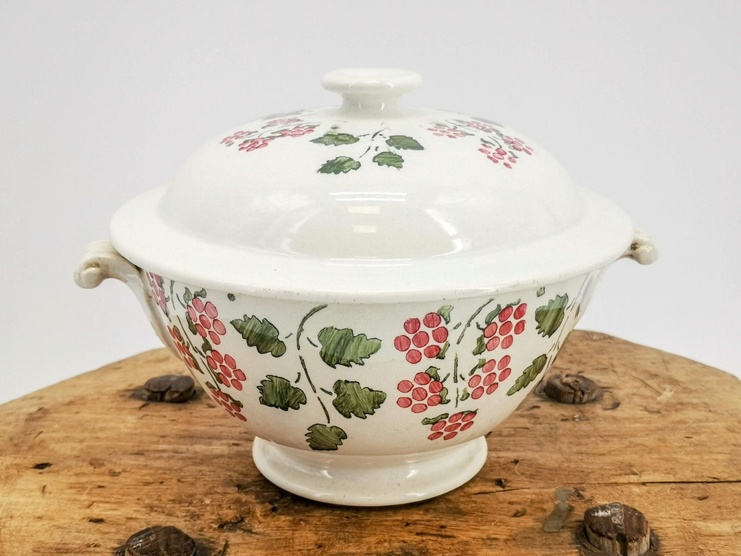 Antique Badonviller French Bowl With Lid, Raspberry Decor - Etsy