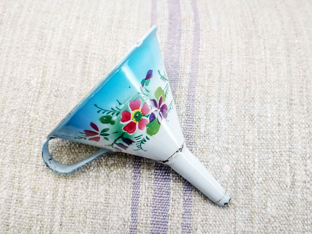 Antique French Enamel Funnel, Blue Floral Kitchenalia, Douin Et ...