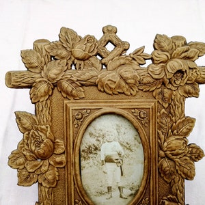 Antique French Pressed Cardboard Photo Frames, Embossed Roses and Black ...