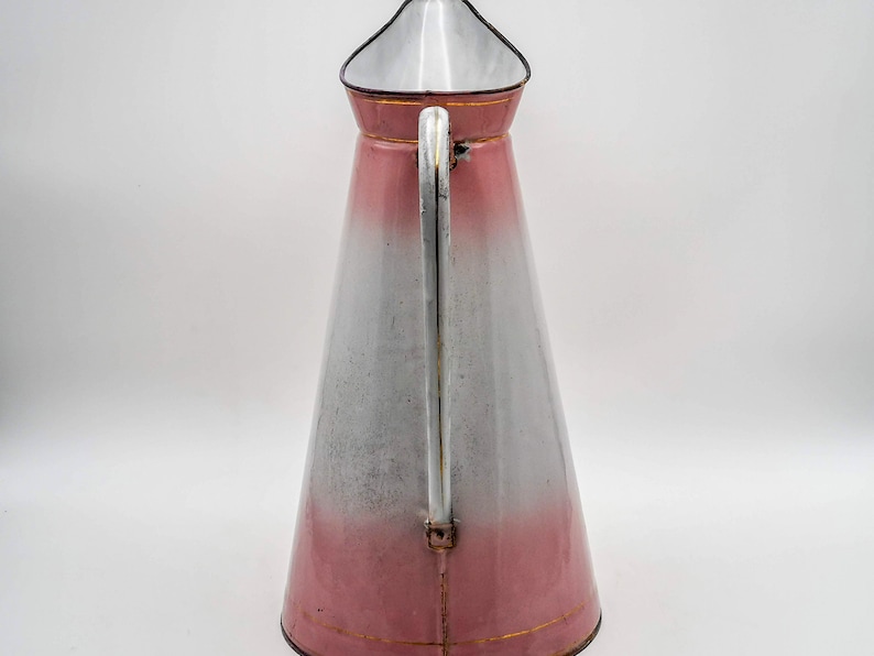 Antique French Pink Enamel Pitcher, Hand-painted Landscape, Early 1900s ...