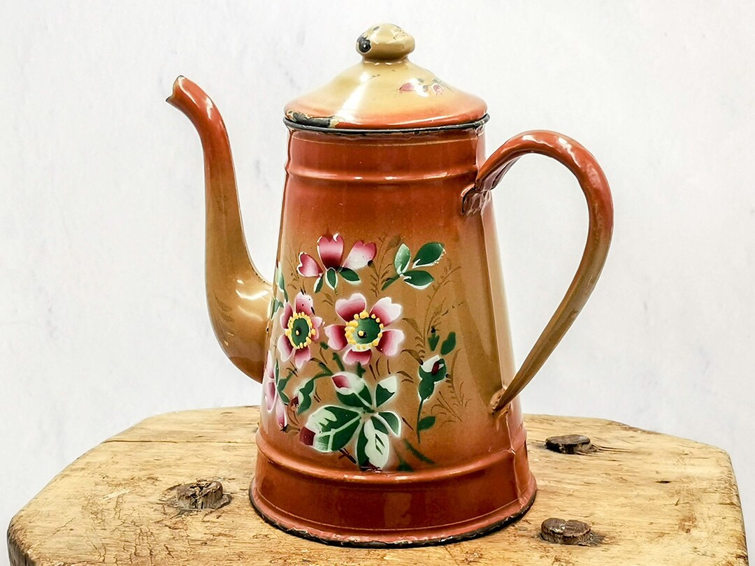 Enamel French COFFEE BIGGIN Shades of Caramel, Air-brushed Dogroses ...