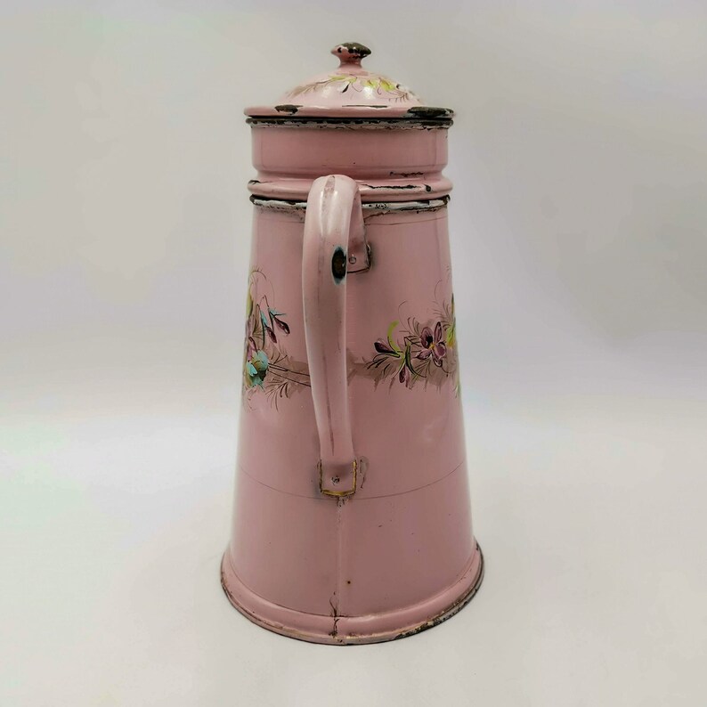 Enamel French Pink COFFEE Pot Hand Painted Violets Antique | Etsy