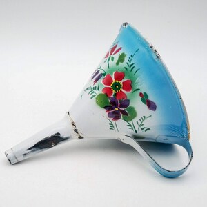 Antique Enameled Kitchen Funnel, Blue Shades and Airbrushed & Stenciled ...