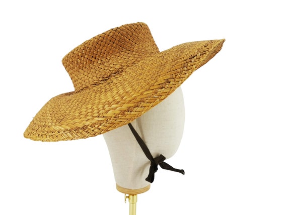 Antique French Straw Hat, Late 1800s, Woven Straw Far… - Gem