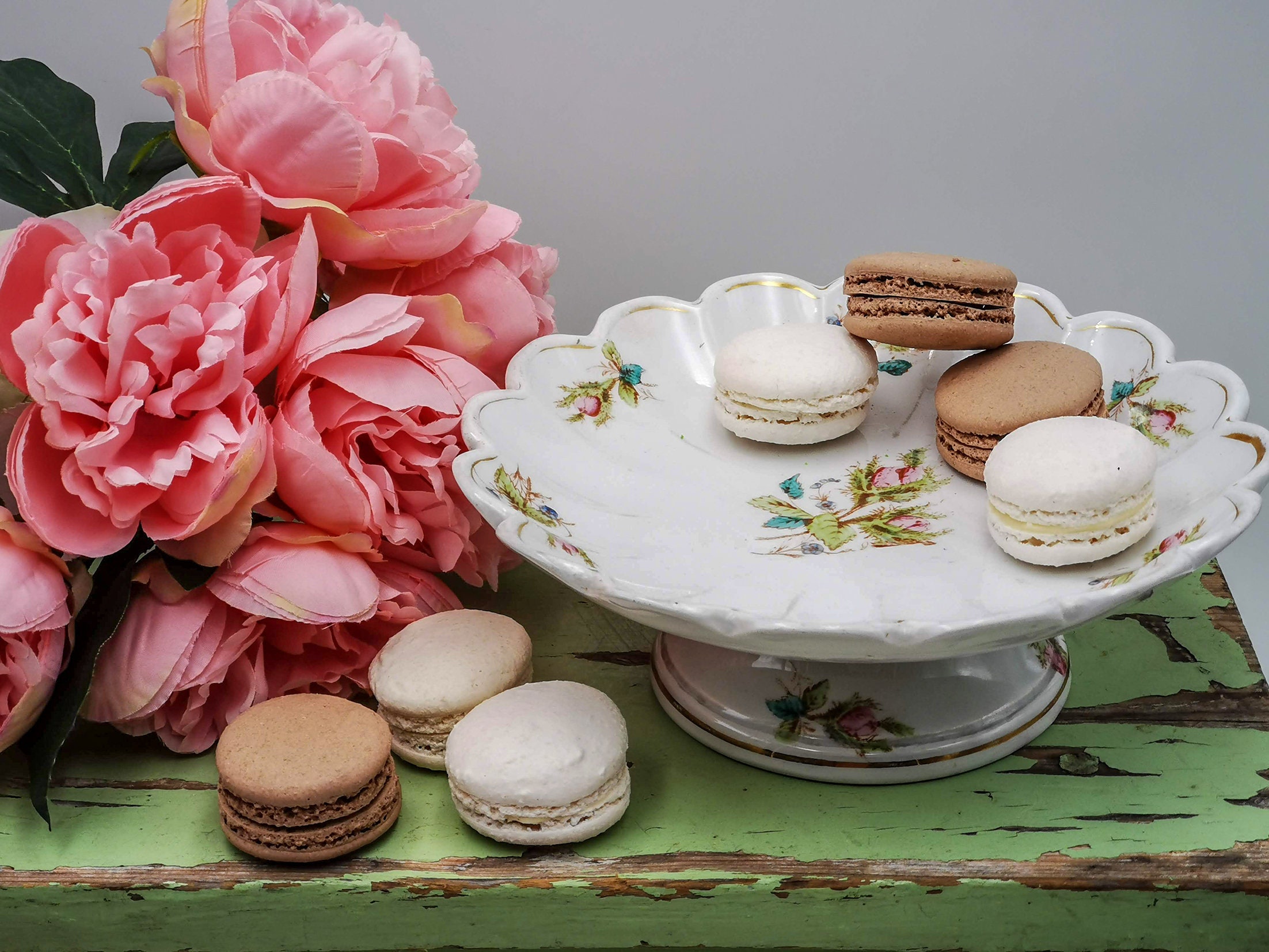 Antique French Earthenware Fruit Stand, Pink Moss Rose Decor, Luneville ...