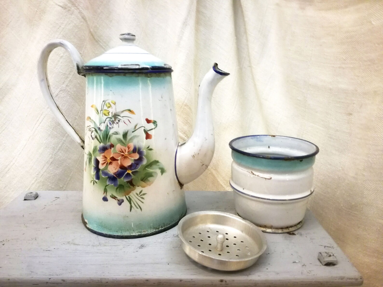 Enameled French COFFEE BIGGIN Japy Shades of Blue Wild - Etsy