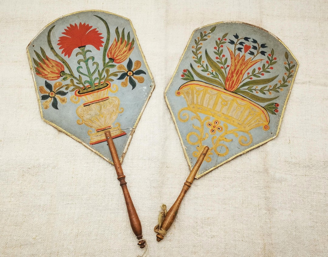 Antique French Pair of Face Screens, Hand-held Screens, Fire Face ...