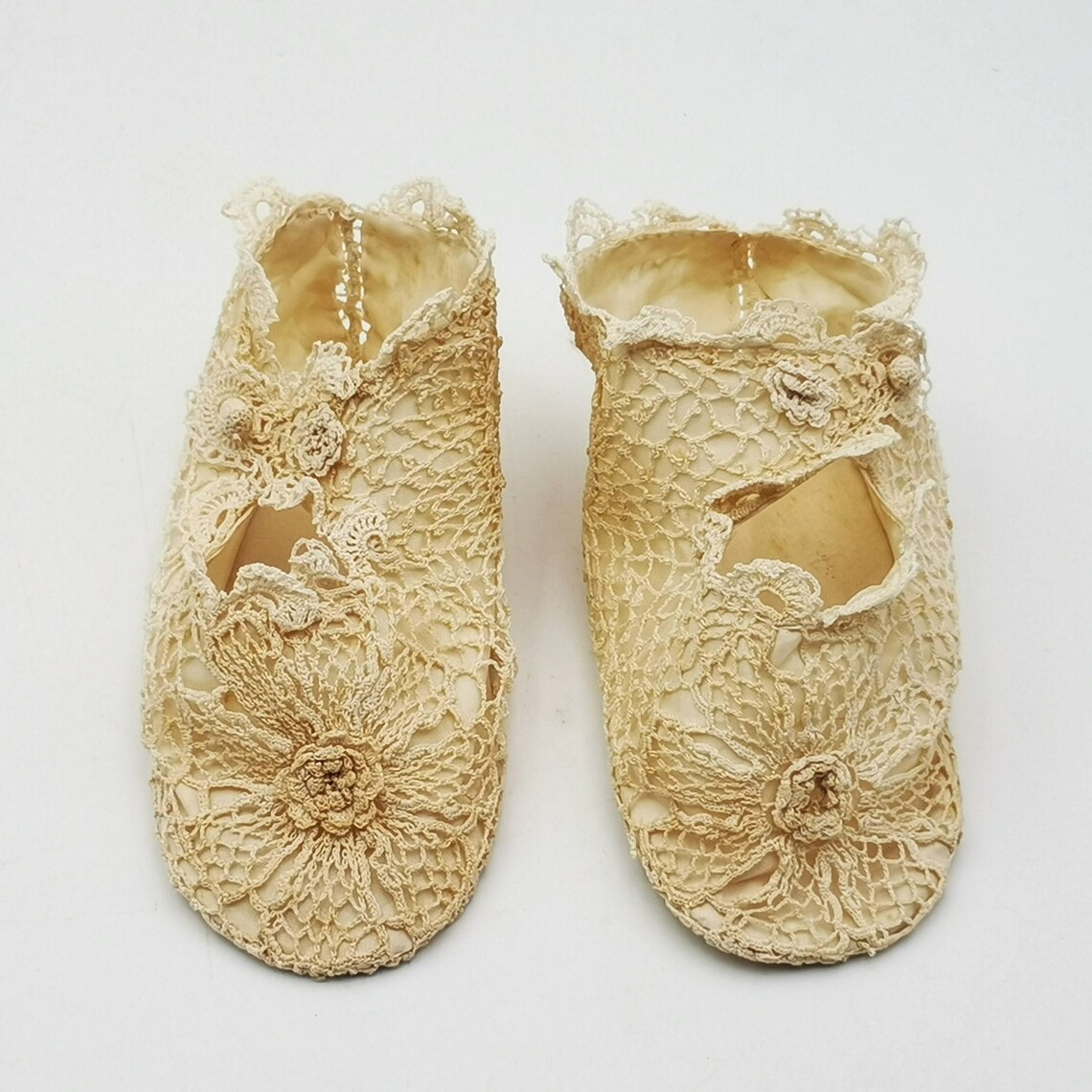 Antique French Irish Crochet Lace Cot Shoes Beige Silk and - Etsy