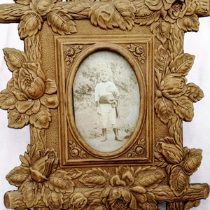 Antique French Pressed Cardboard Photo Frames, Embossed Roses and Black ...