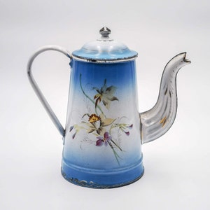 Enameled French COFFEE BIGGIN Shades of Light Blue, Violets, Daffodils ...