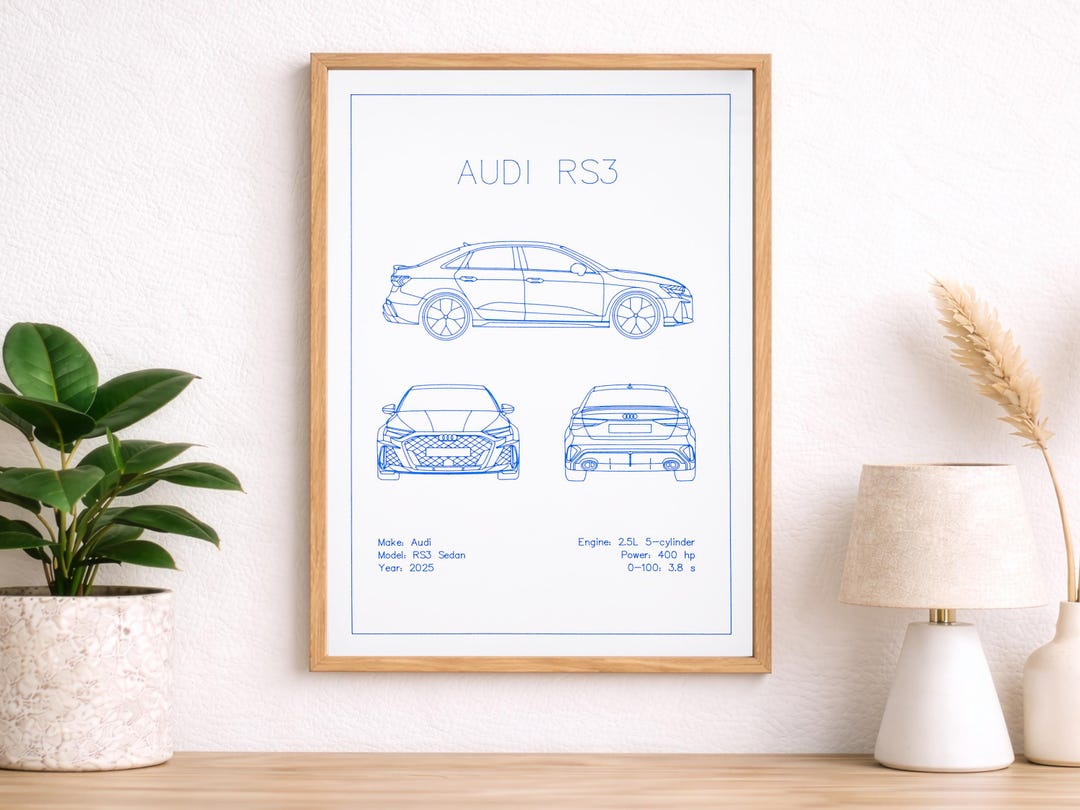 2025 Audi RS3 Sedan Blueprint Poster Drawing – Technical Car Art ...