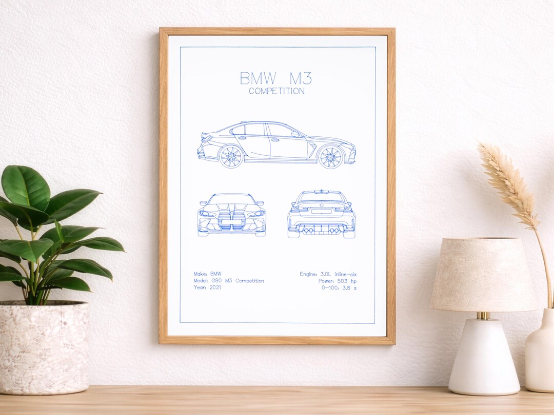BMW G80 M3 Competition Blueprint Poster Drawing – Technical Car Art ...