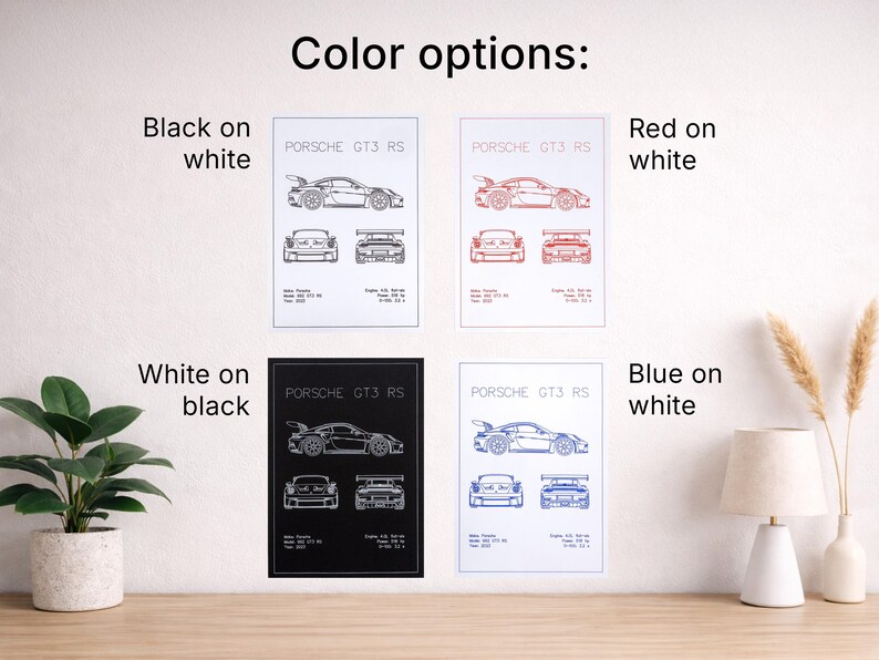 Porsche 992 GT3 RS Front & Back View Poster Drawing – Technical Car Art ...