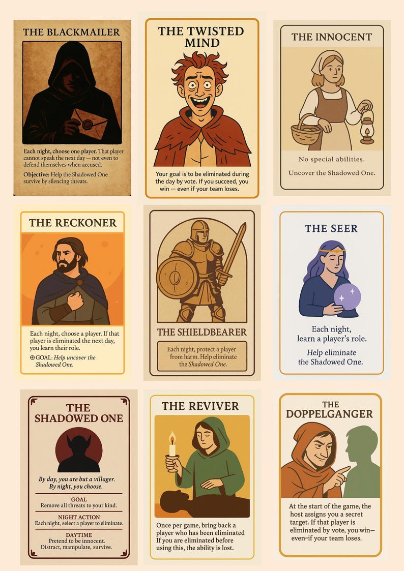 Werewolf Party Game, Social Deduction Card Deck (printable, Editable ...