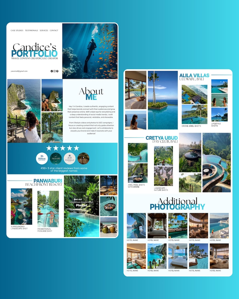 Travel UGC Content Portfolio Template | Canva Website for Hotel Social ...