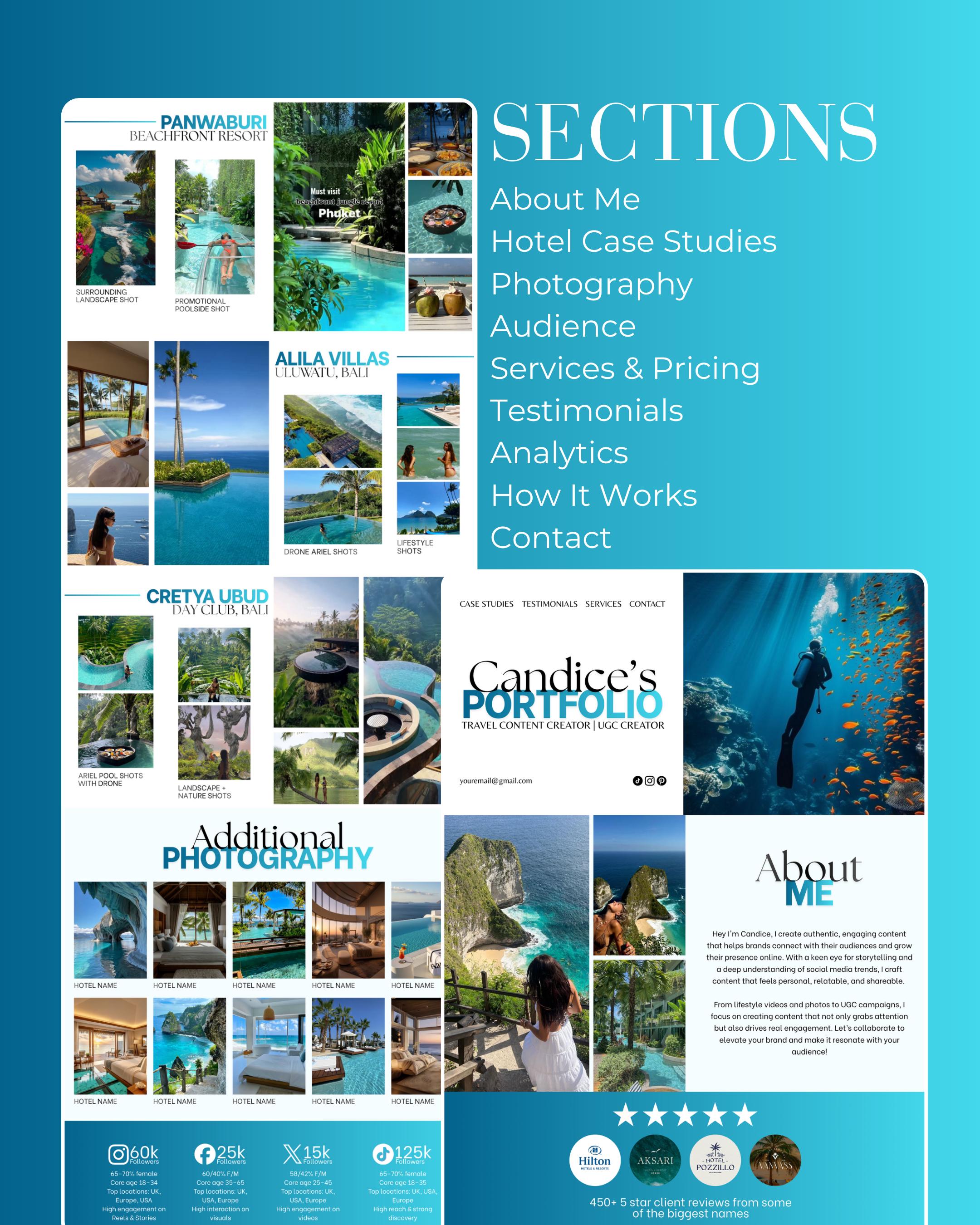 Travel UGC Content Portfolio Template | Canva Website for Hotel Social ...