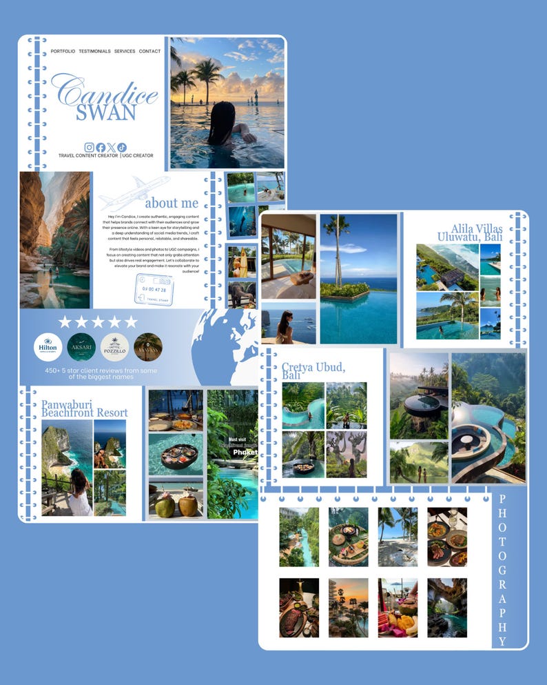 Travel UGC Portfolio Template | Canva Website for Hotel Content Creator ...