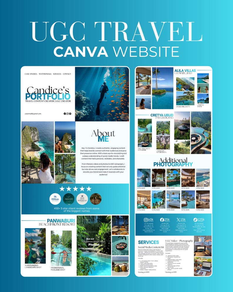 Travel UGC Content Portfolio Template | Canva Website for Hotel Social ...