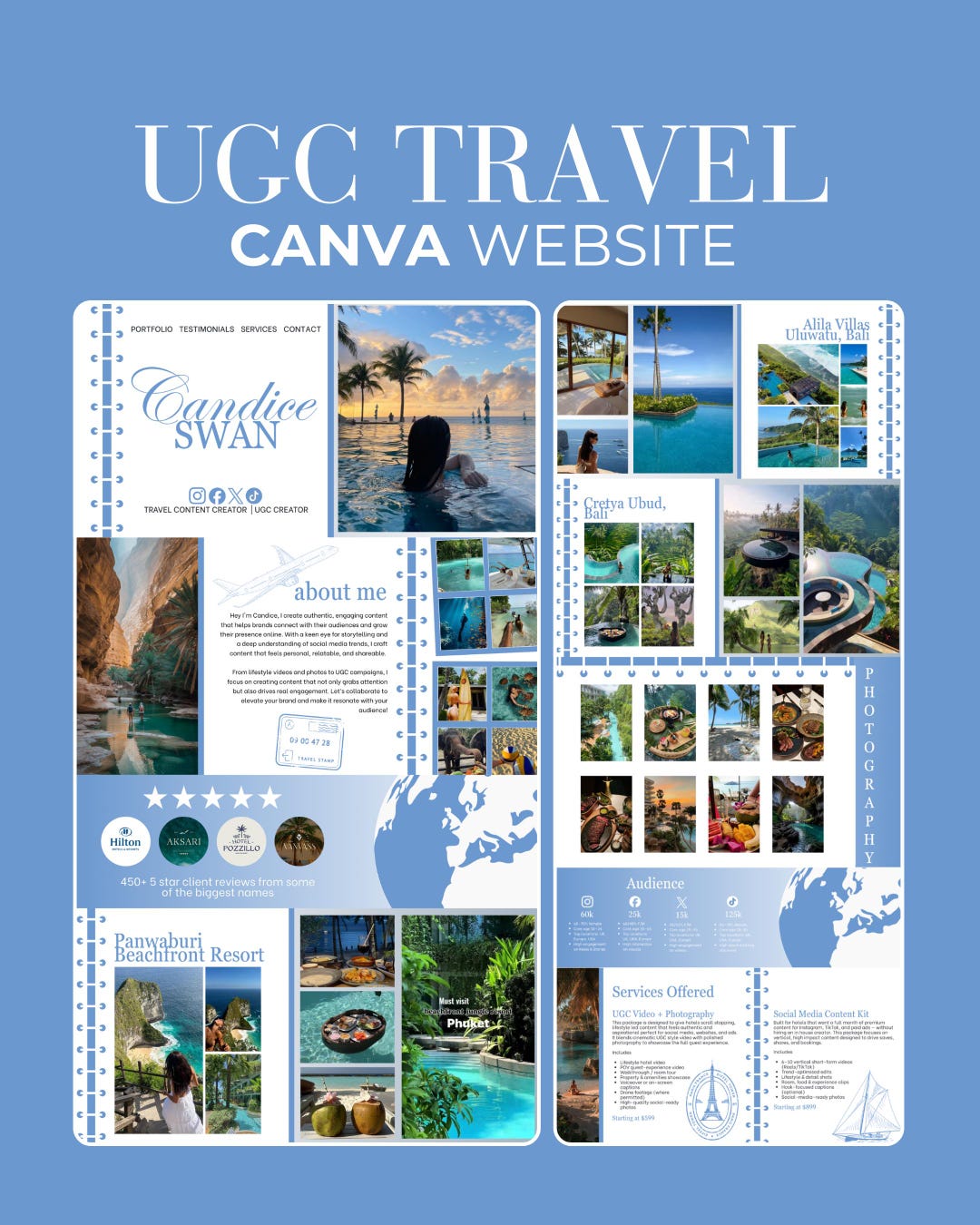Travel UGC Portfolio Template | Canva Website for Hotel Content Creator ...