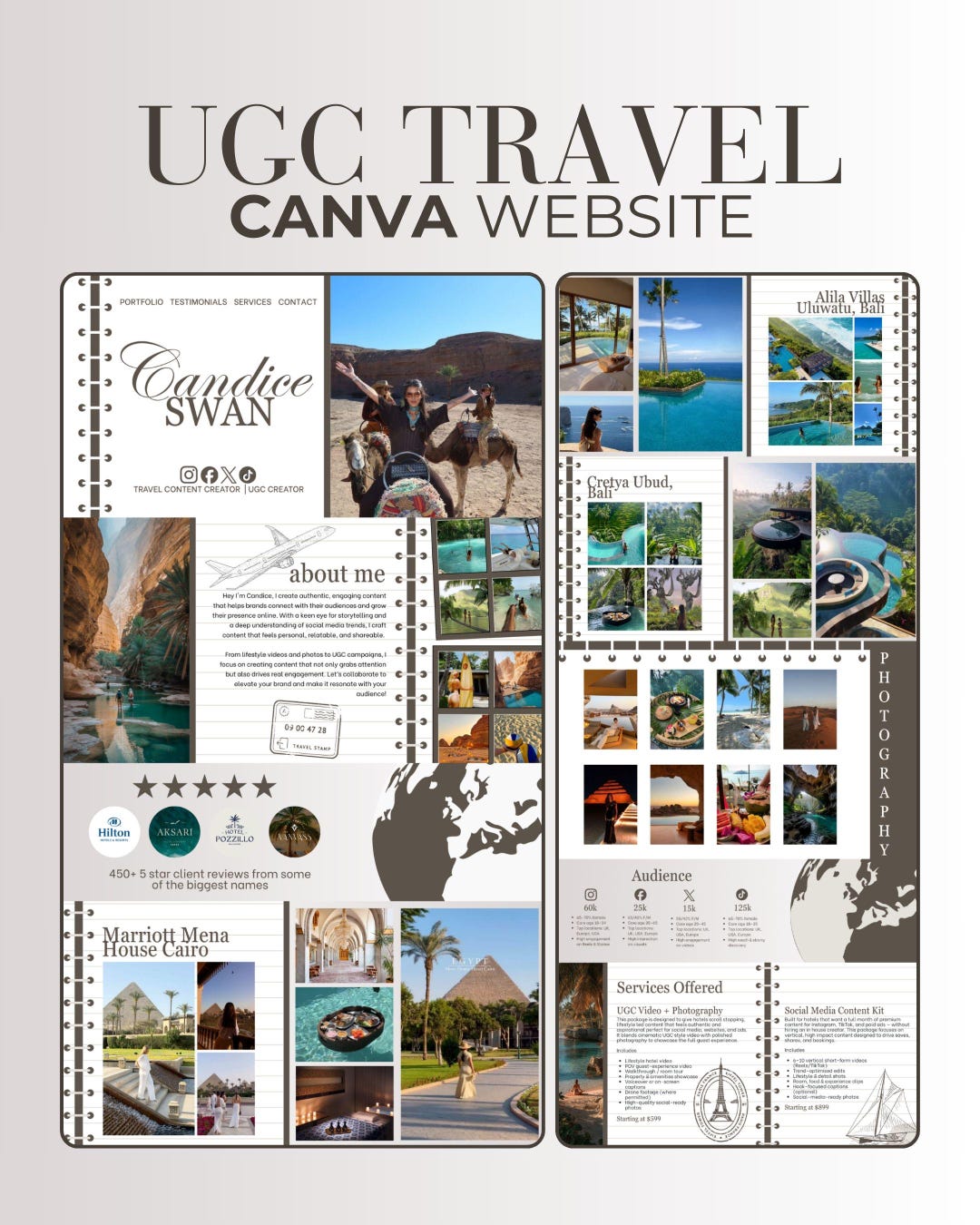 Travel Portfolio UCG Canva Website Template for Hotel Content Creator ...