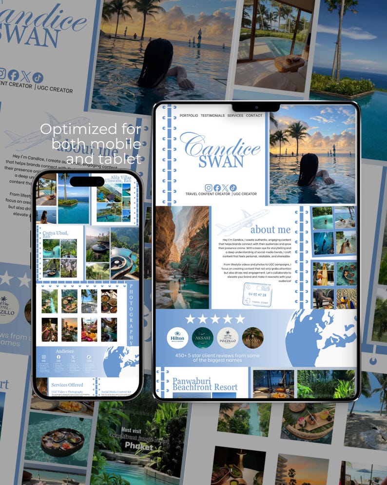 Travel UGC Portfolio Template | Canva Website for Hotel Content Creator ...