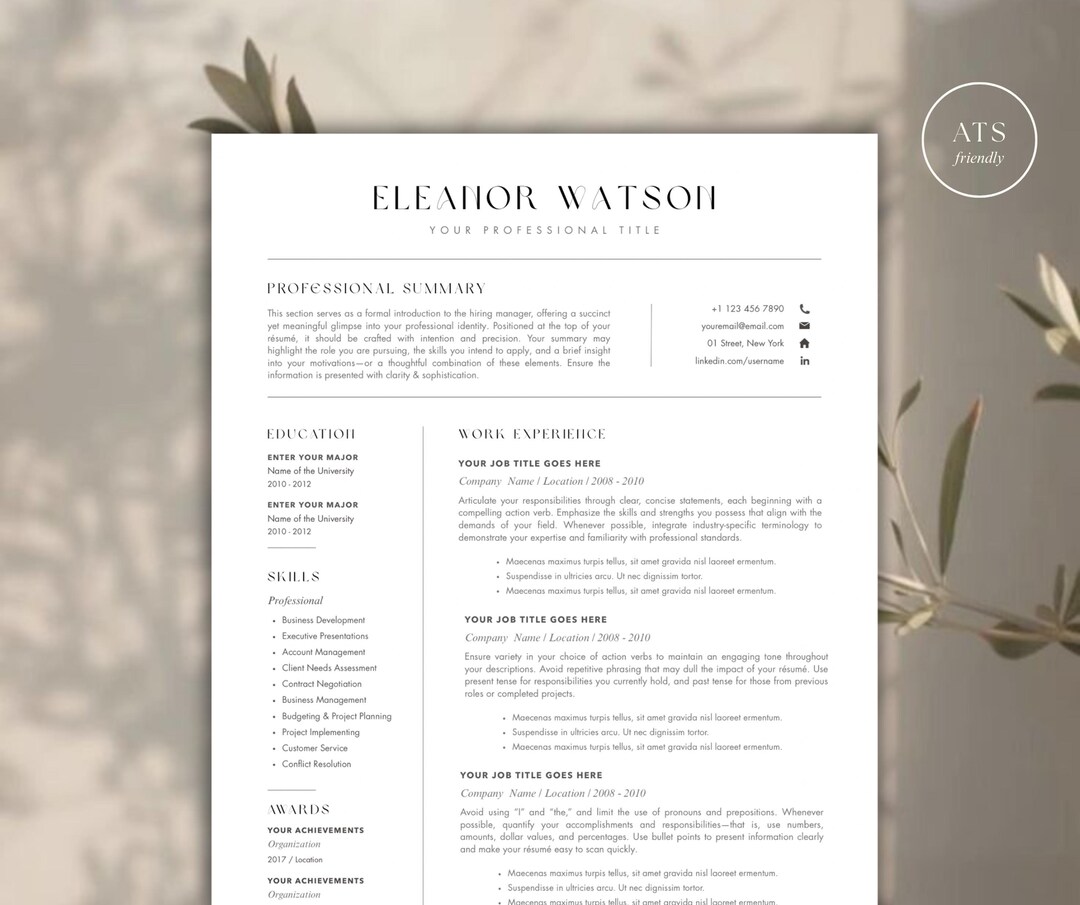 Professionally Crafted Resume Template – Ats-optimized for Word, Pages ...