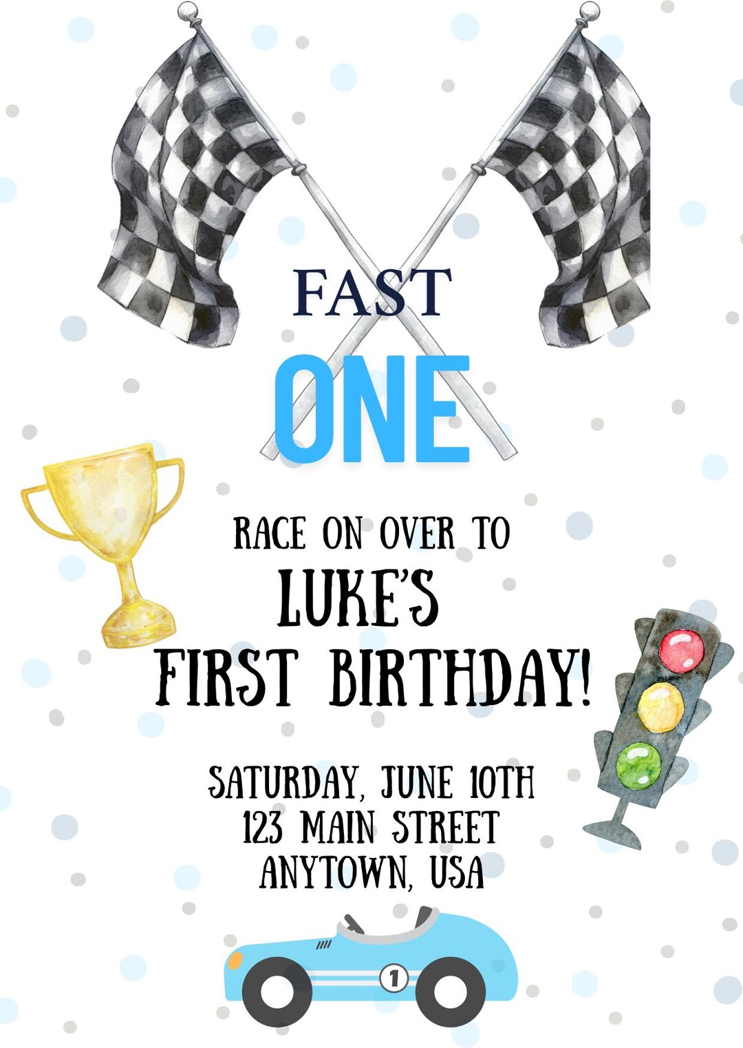 Fast One First Birthday Invitation - Etsy