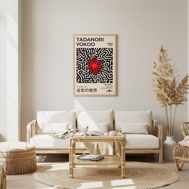 Abstract Japanese Wall Art, Maze-inspired Print, Bold Modern Graphic ...