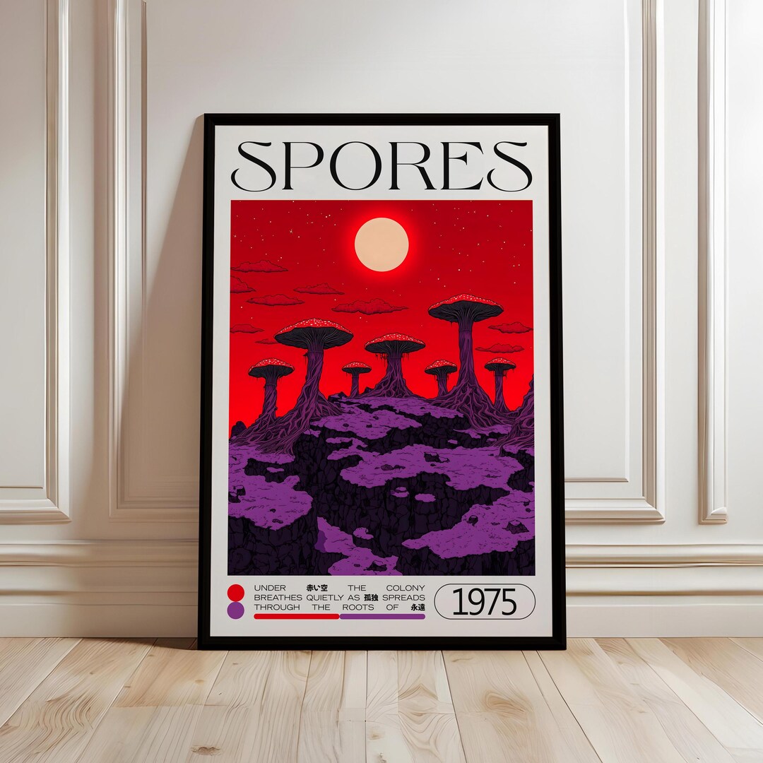 Spores Sci-fi Poster – Retro Alien Landscape Art, Psychedelic Mushroom ...