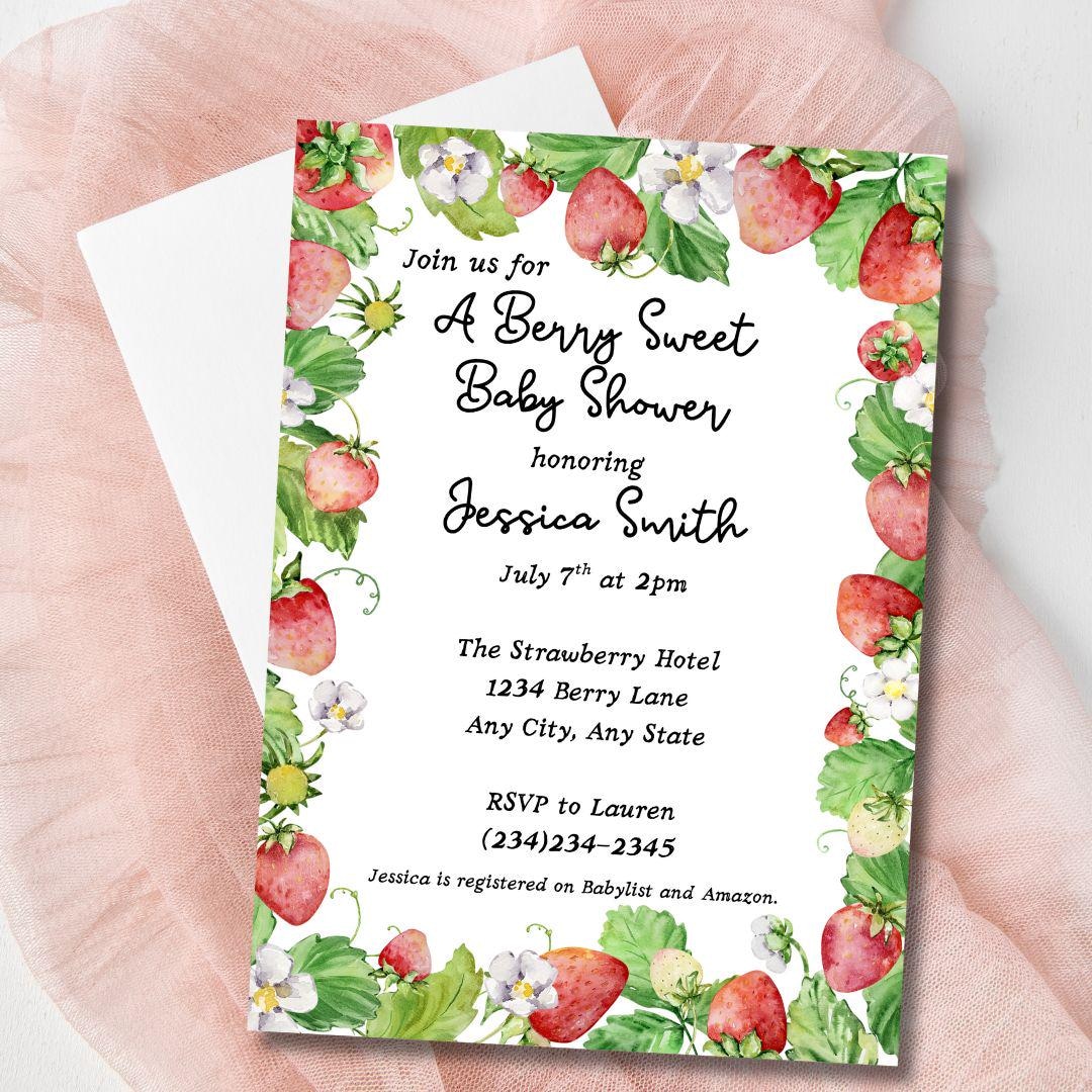 A Berry Sweet Baby Shower Invitation, Party Games, Banner, and More ...