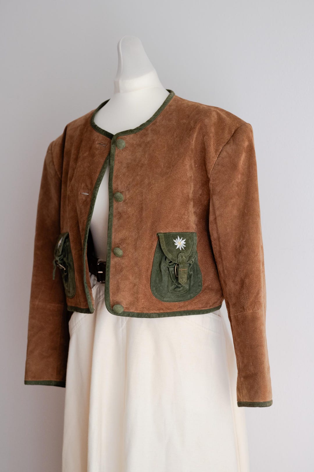 Vintage Suede Leather Jacket, Gabriella Benelli, Alpine Edelweiss ...