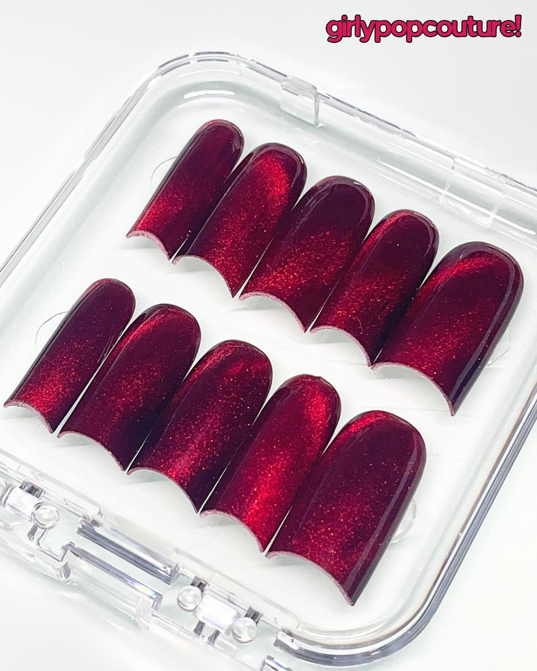 Ruby Red Set | Cat Eye Press on Nails | Glossy Magnetic Chrome Nails ...