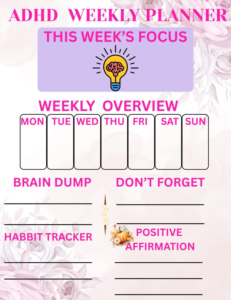 ADHD Weekly Planner Printable: Neurodivergent Organizer, Mental Health ...
