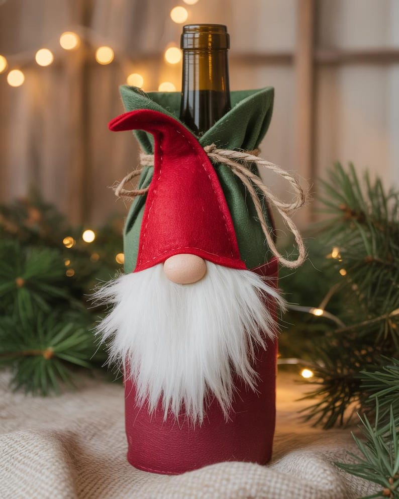 Christmas Gnome Wine Bottle Cover PDF | Fabric Gift Bag Pattern - Etsy