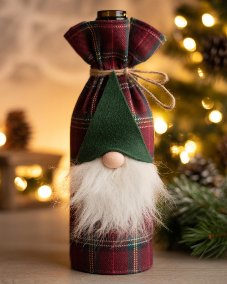 Christmas Gnome Wine Bottle Cover PDF | Fabric Gift Bag Pattern - Etsy
