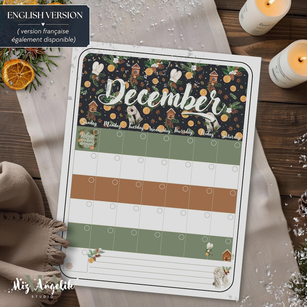 Printable Undated December Calendar | Winter Cozy Woodland Digital ...