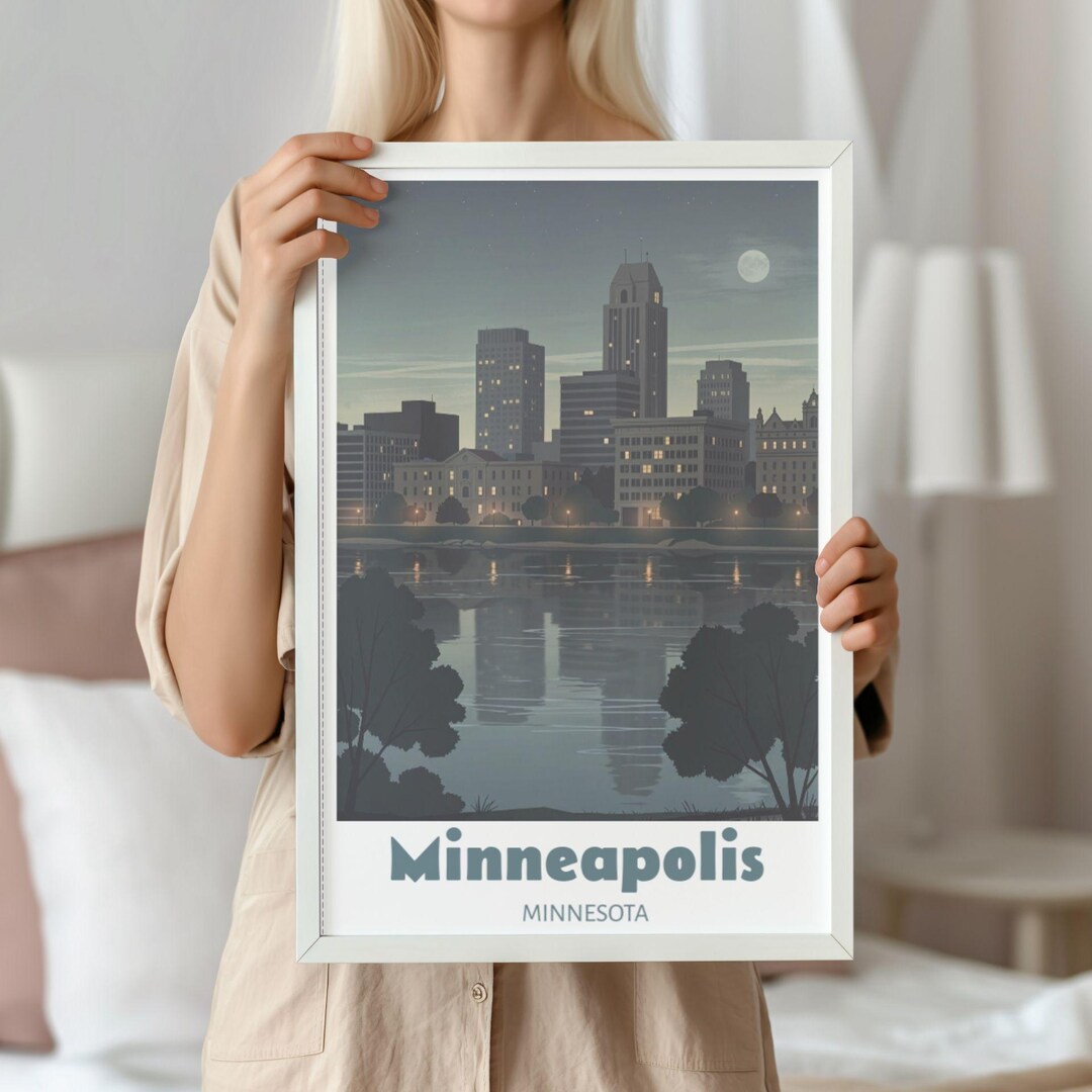 Minneapolis Minnesota Travel Poster, MN City Wall Art Print, Night Time ...
